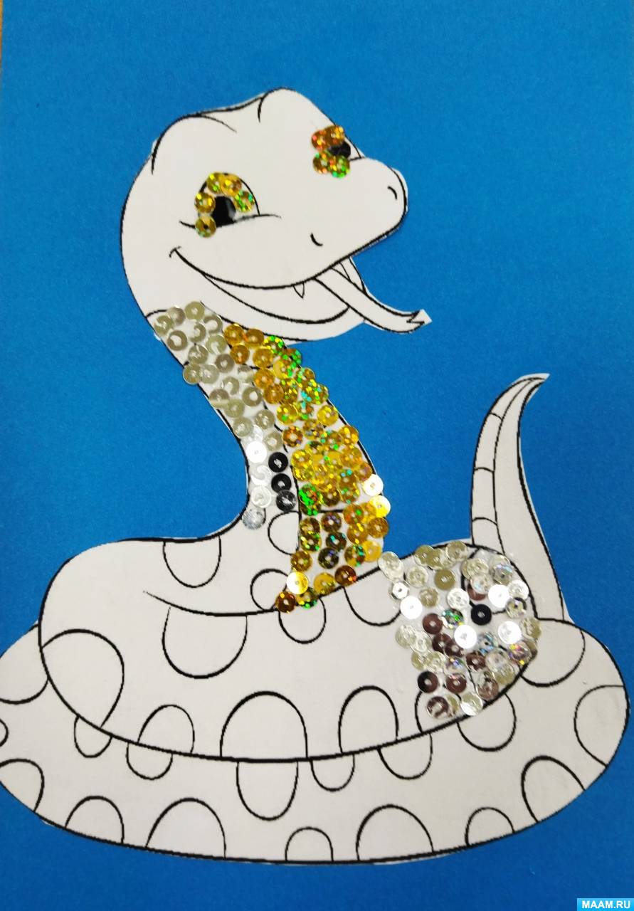 Аппликация из пайеток «Змейка — символ Нового года» для старших ...