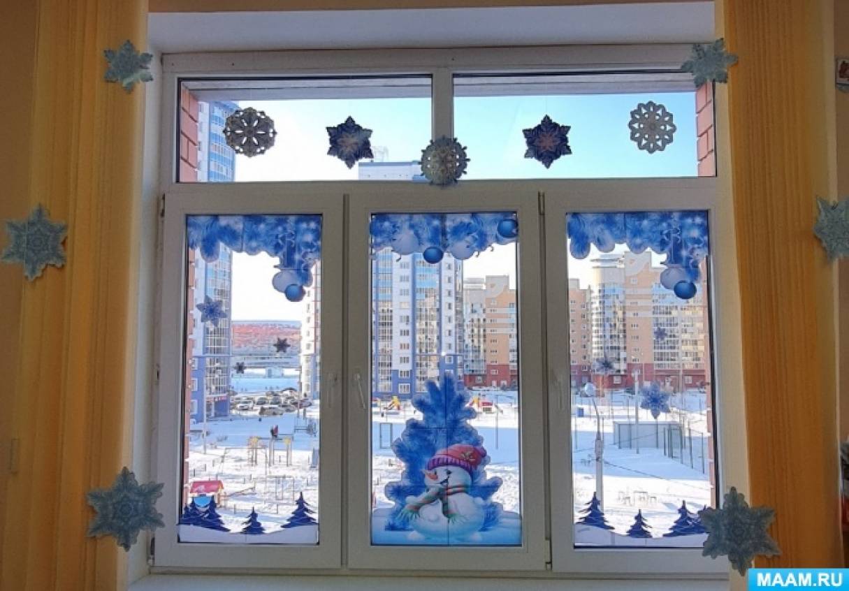 Оформление помещения «Новогодние окна» (2 фото). Воспитателям детских ...