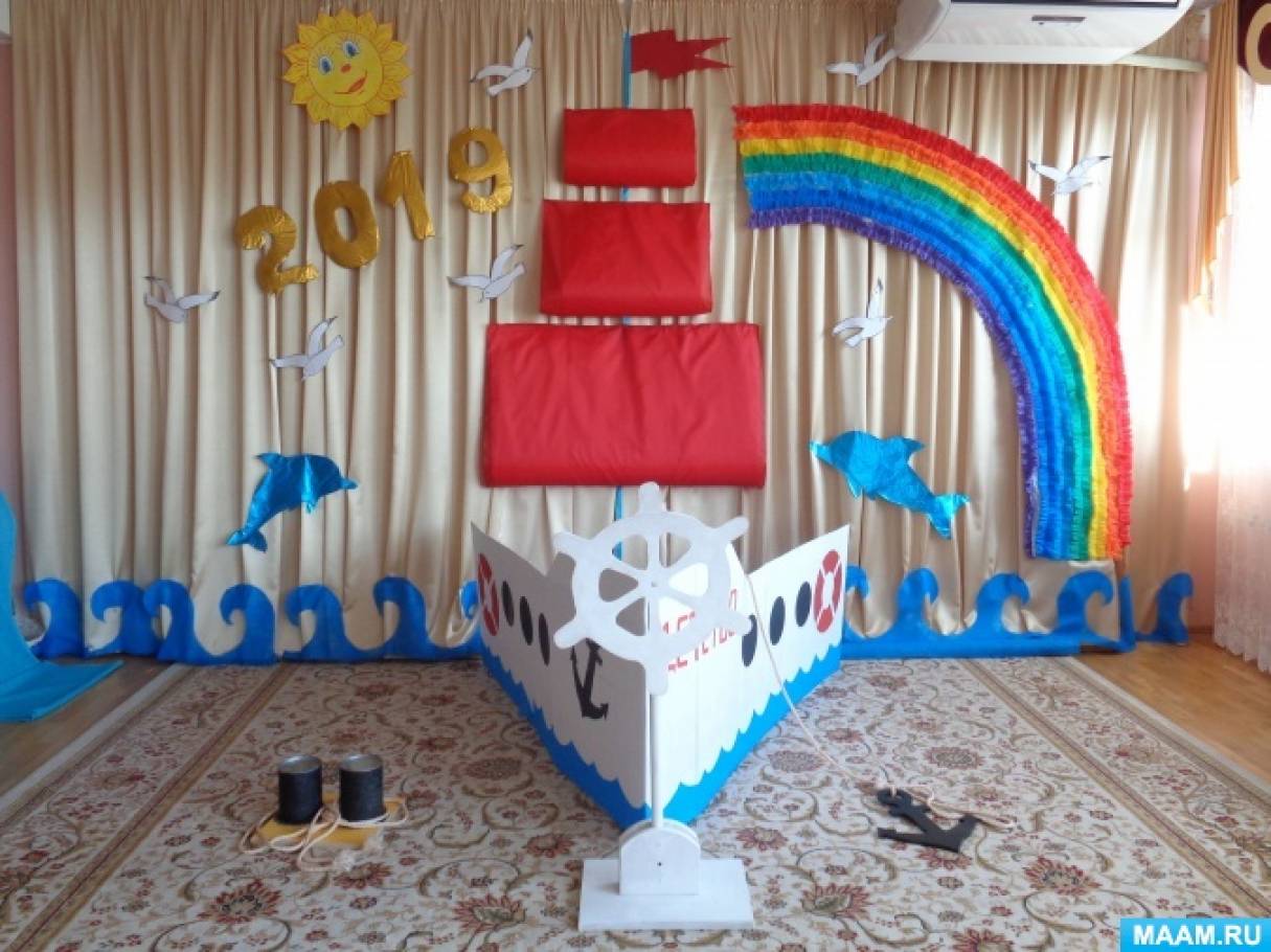 Оформление музыкального зала к выпускному празднику «Наш кораблик по ...