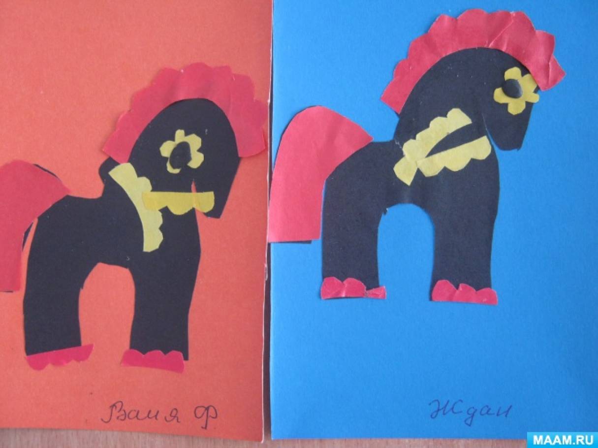 Занятие по аппликации в младшей группе «Лошадка в русском народном ...